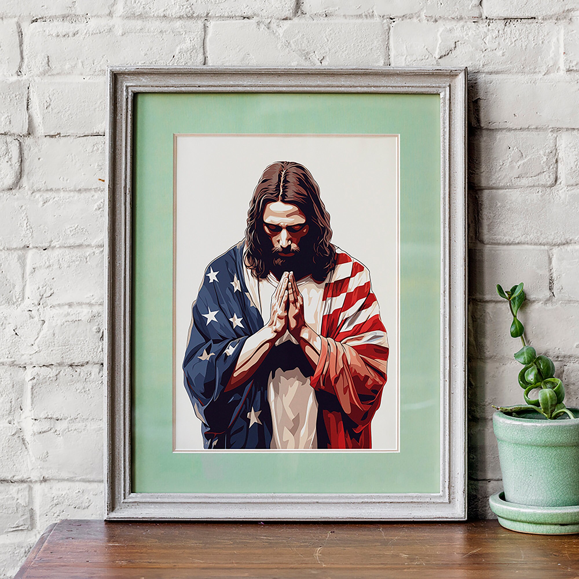 Praying Jesus Christ Wrapped in the American Flag, A Printable ...