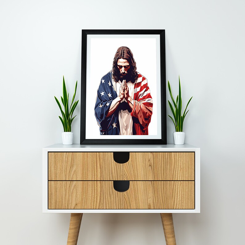 Praying Jesus Christ Wrapped in the American Flag, A Printable ...