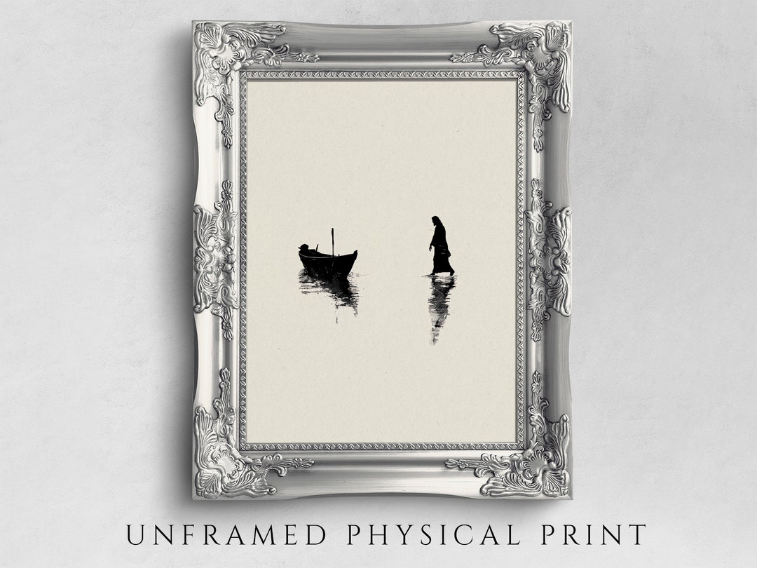 Jesus Walks on Water Art Print on Pape: Minimalist Christian Home Decor ...
