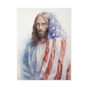 Jesus Wrapped in the American Flag, Watercolor Patriotic Art for ...
