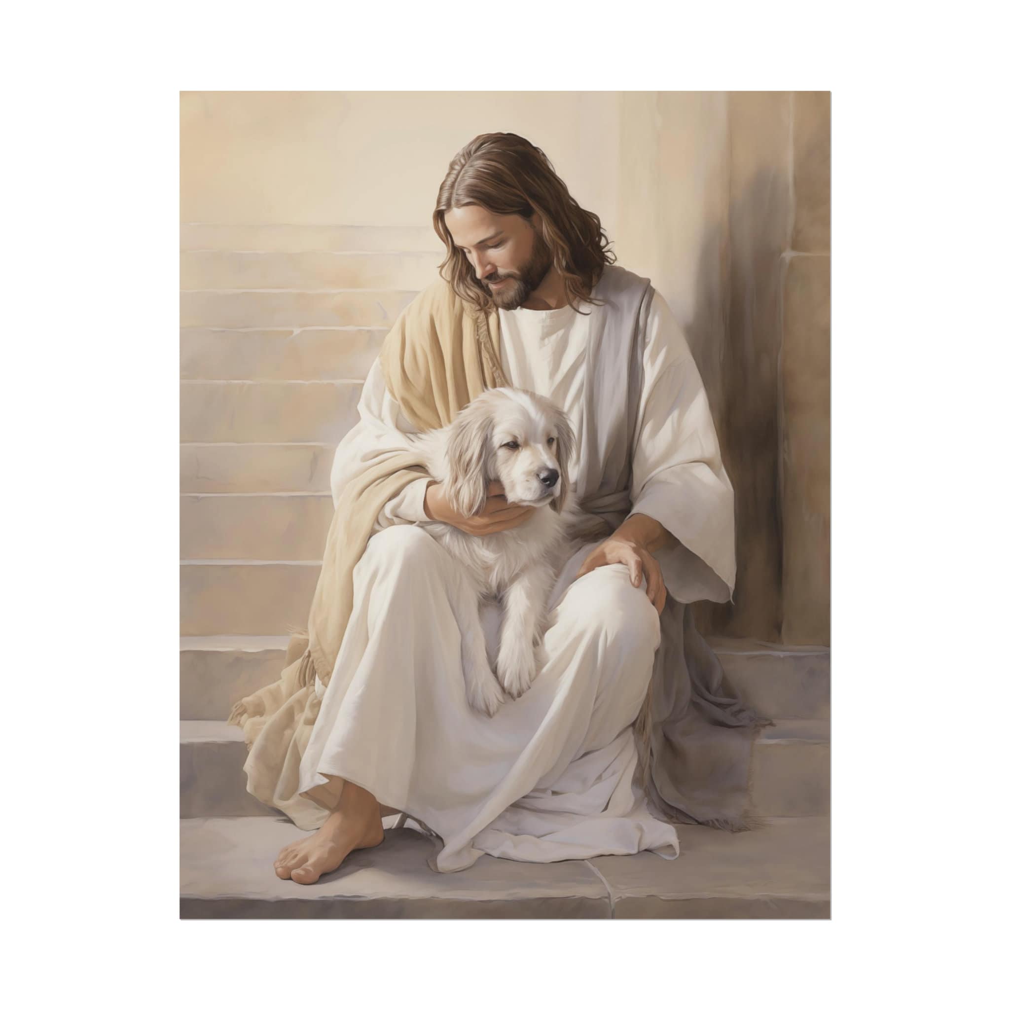 Jesus Christ With a Golden Retriever Puppy, Watercolor Christian Home ...