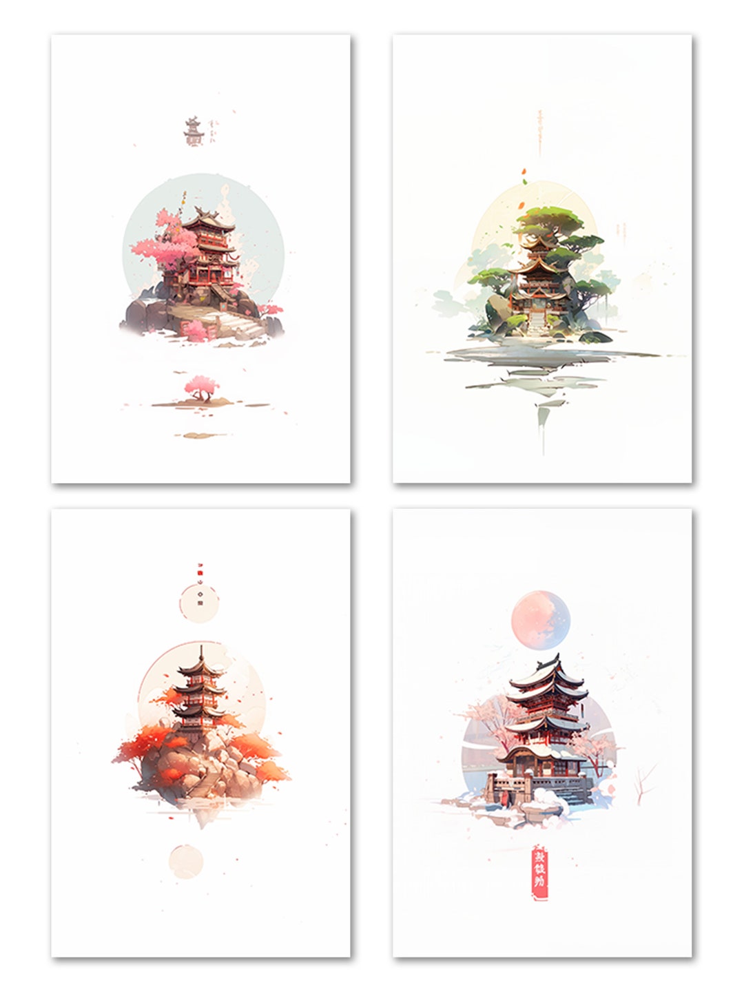 Japanese Temple Postcards: Four Seasons - Etsy