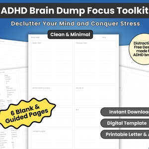 ADHD Brain Dump Printable and Digital - Blank Structured Minimal ...
