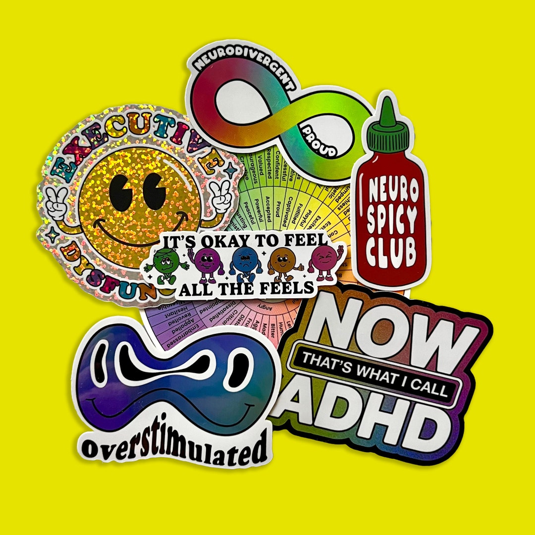 Funny ADHD Neurodivergent Sticker Pack, Feelings Wheel, Holographic ...