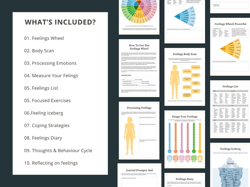 Feelings Wheel Workbook to Process Emotions, Printable Digital Download ...