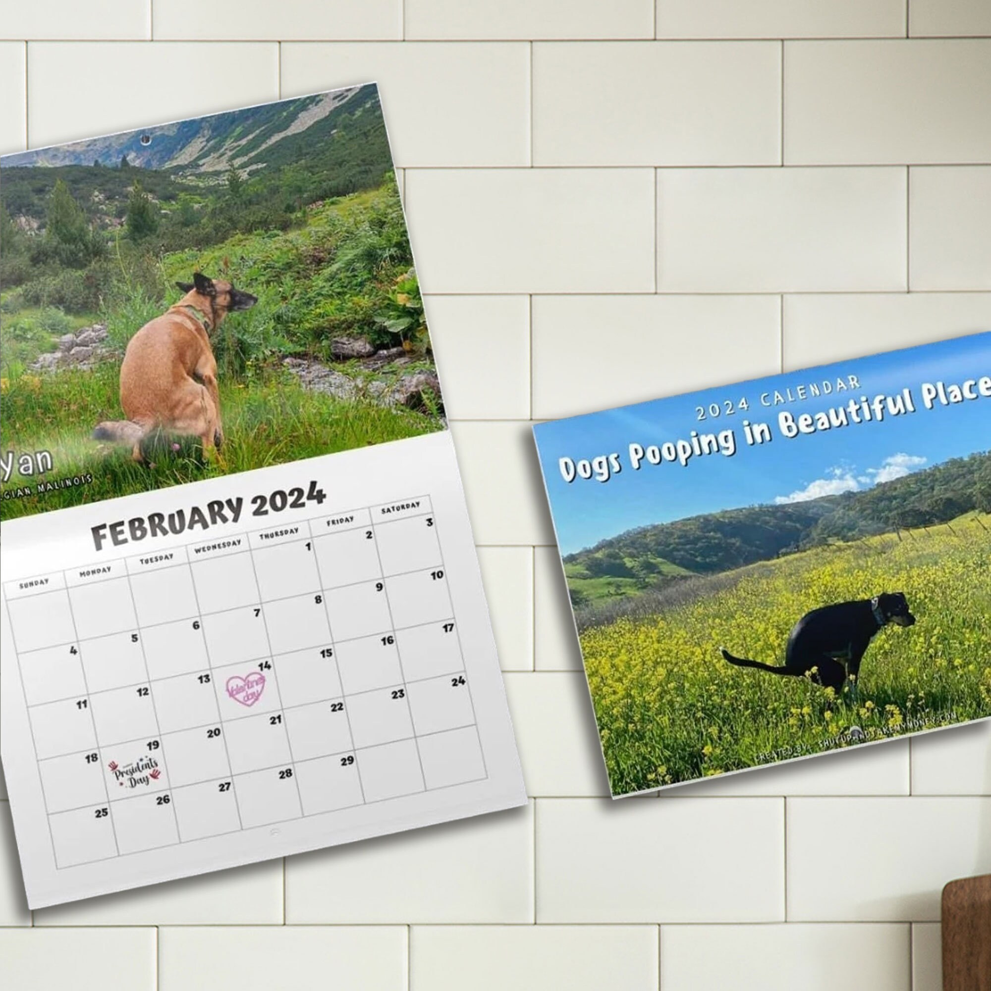 Handmade 2024 Mini Dogs Pooping in Beautiful Places Calendar, Wall ...