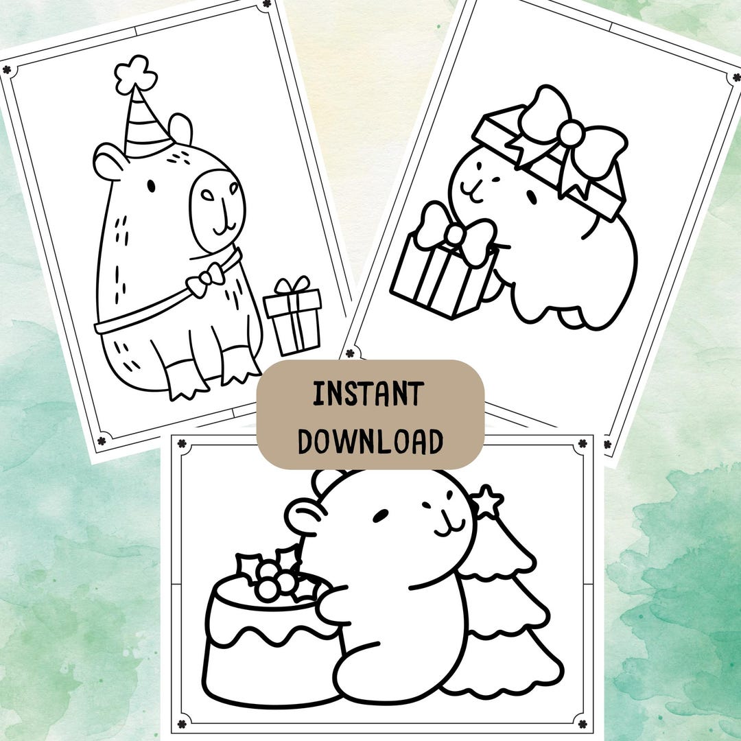 Printable Capibara Adorable Coloring Book: Family Fun (digital Download ...
