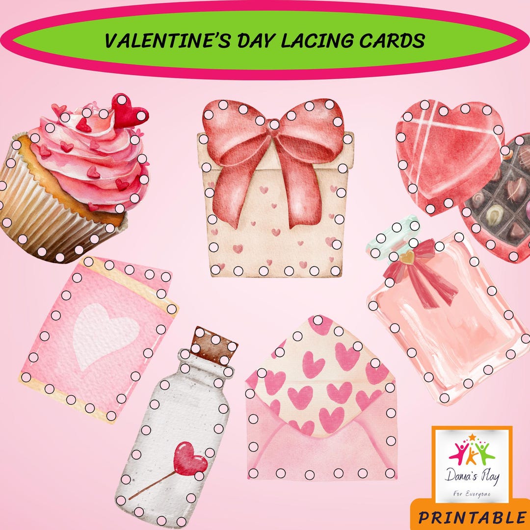 Valentine's Day Lacing Cards: Printable Decorations PDF & PNG Files ...