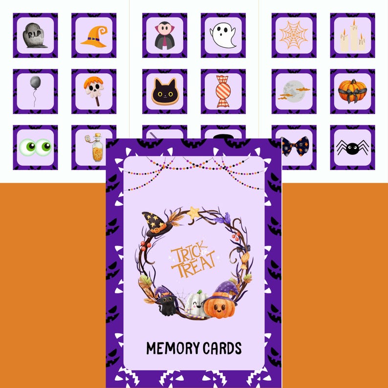 Halloween Memory Game Cards, Printable Party Activity (PDF/PNG Files ...