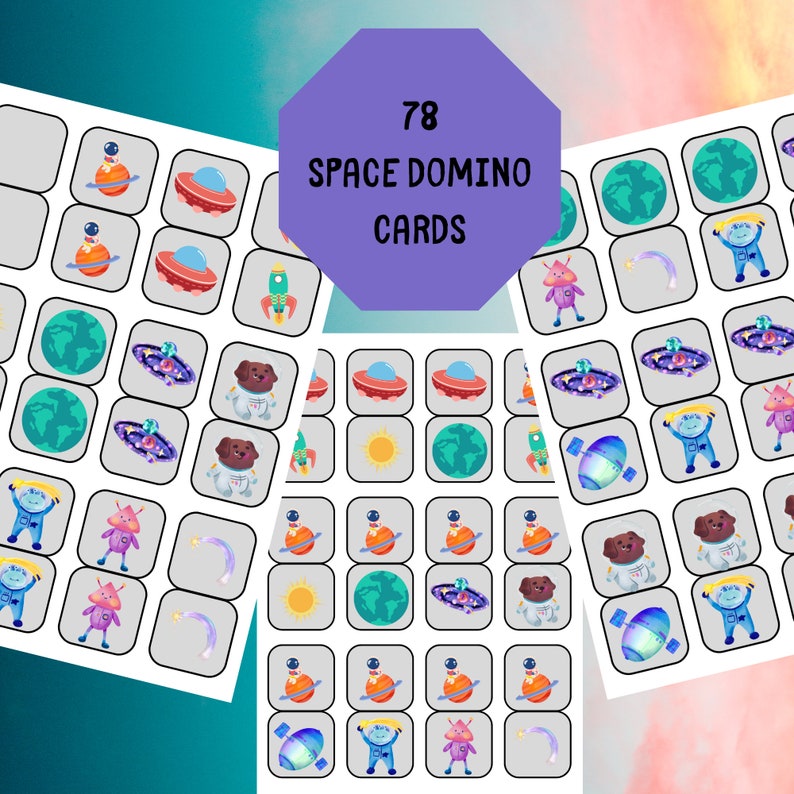 Outer Space Dominoes Printable Games for Kids Family Friends Holiday ...