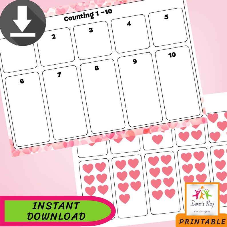 Valentine's Day Games Printable Counting Hearts 1 - 10 | Downloadable ...