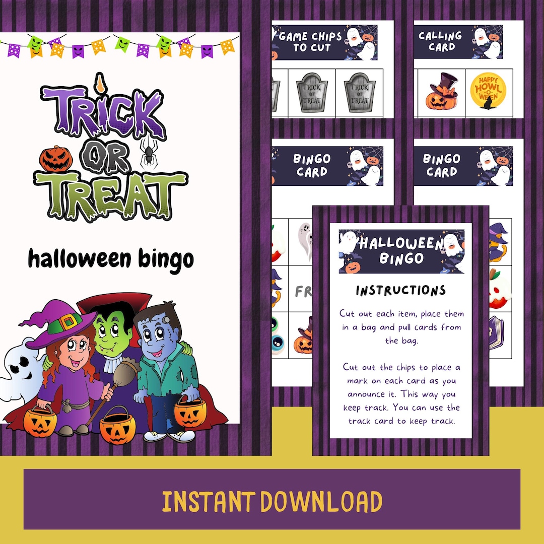 Halloween Bingo Game, Printable Trick or Treat Party Digital Download ...