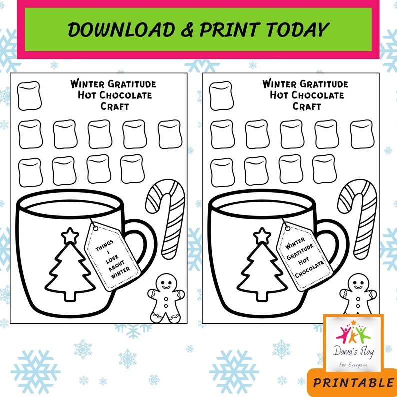 Winter Gratitude Hot Chocolate Mug Craft: Printable Paper Activity PDF ...