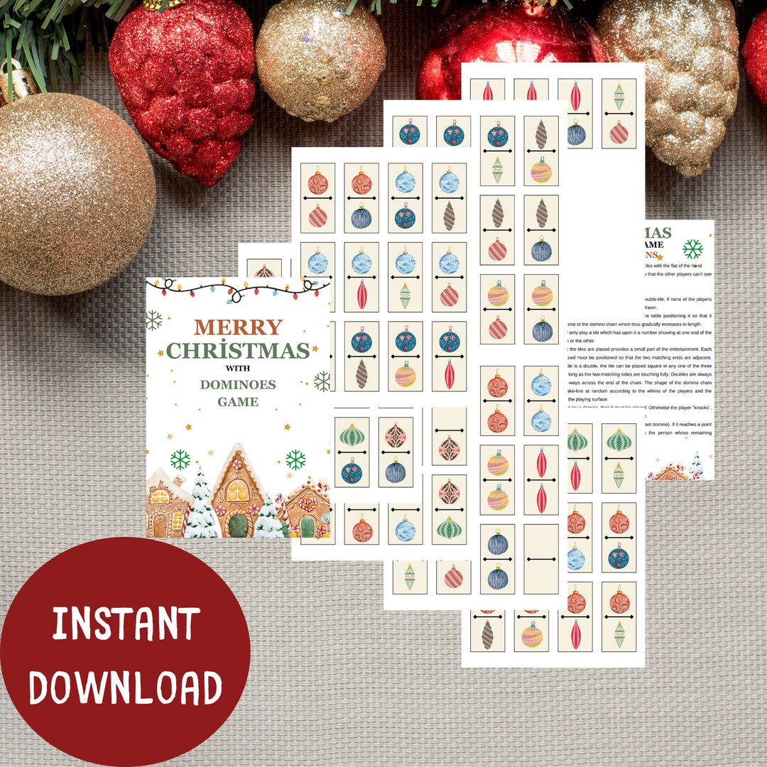 Holly Christmas Domino Cards for Kids Family Friends Big Groups Fun ...