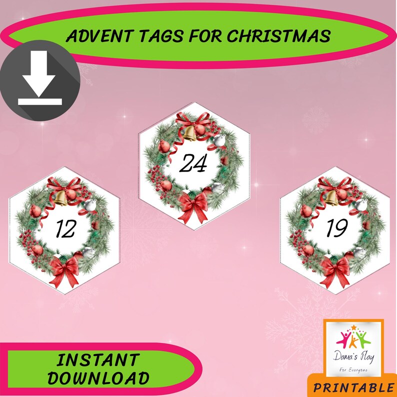 Printable Advent Calender Tags for Christmas: Digital Gifting Partying ...