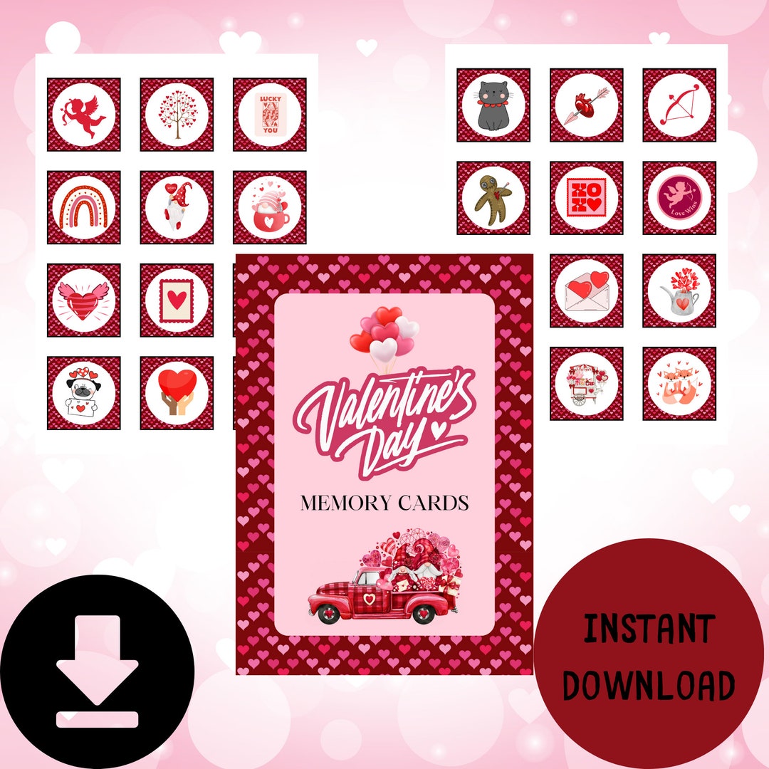 Valentine's Day Memory Card Game: Matching Cards for Kids (PDF) - Etsy