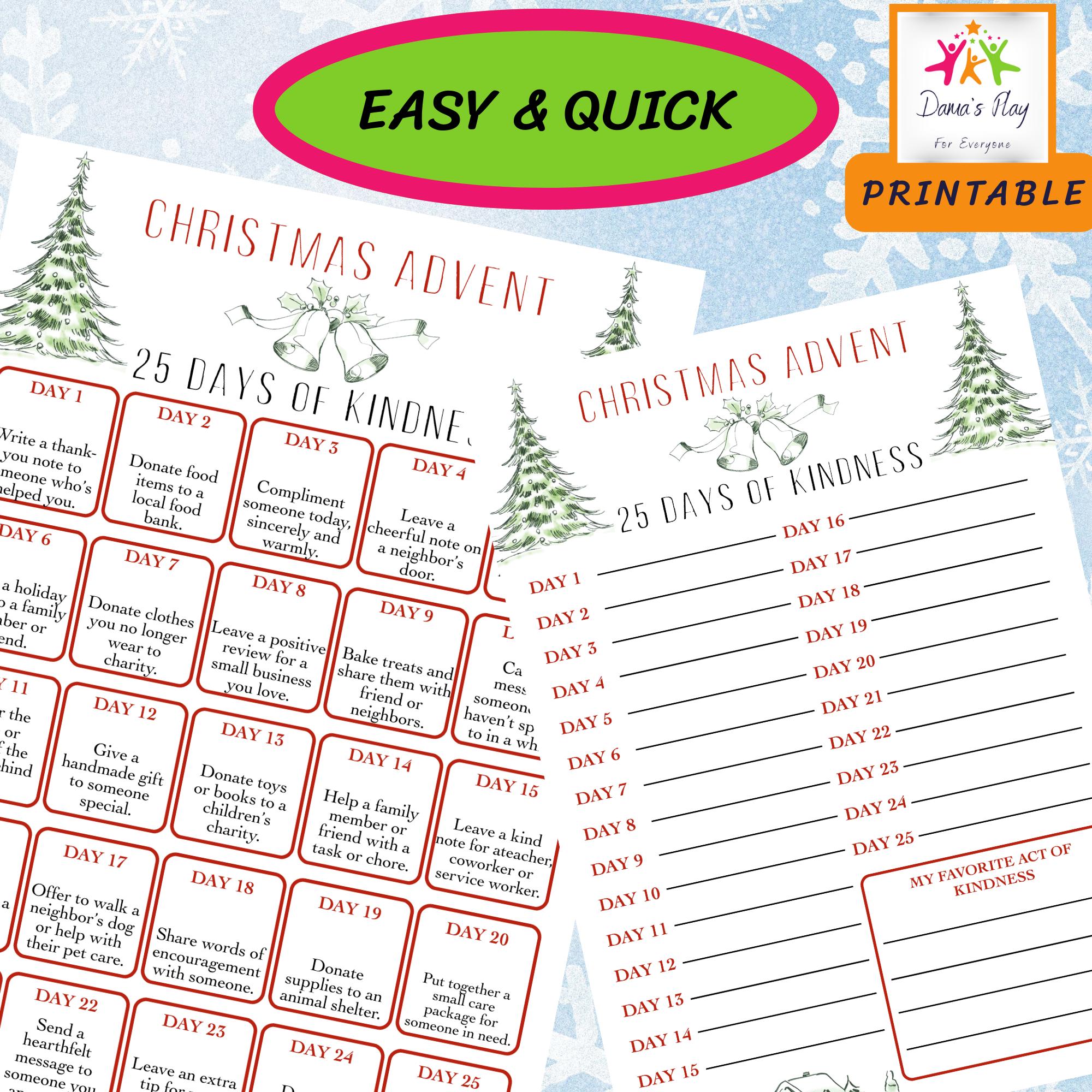 Printable Christmas Kindness Challenge: Bucket List for 25 Days PDF ...