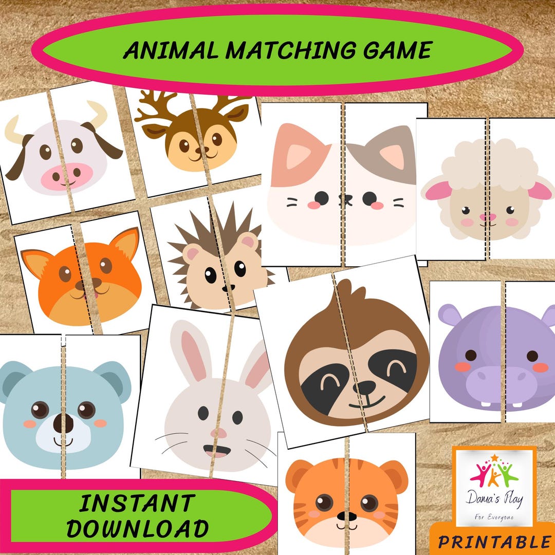 Animal Matching Puzzle Game Printables: Digital Activity for Kids (PDF ...