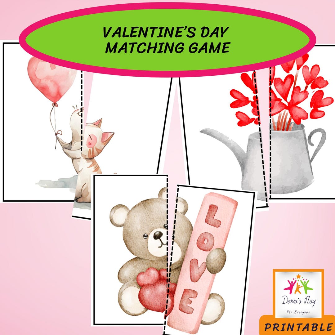 Valentine's Day Matching Game: Printable Puzzle Set PDF & PNG Files ...