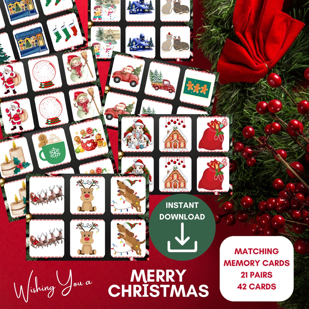 Fun Printable Family Christmas Games Memory Card Game Matching - Etsy