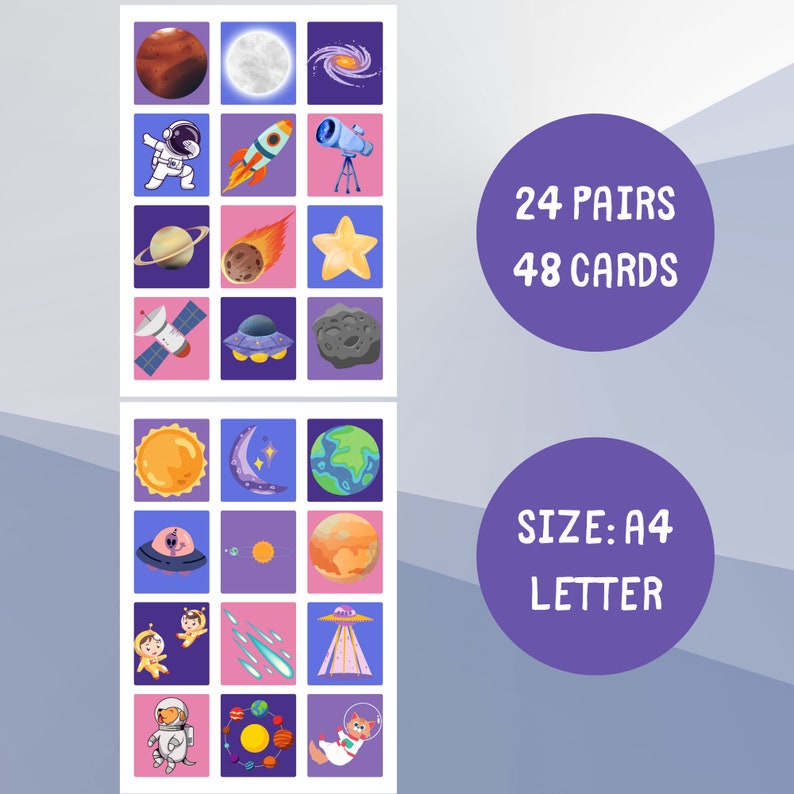 Outer Space Matching Cards Printable Family Games Flashcards for ...