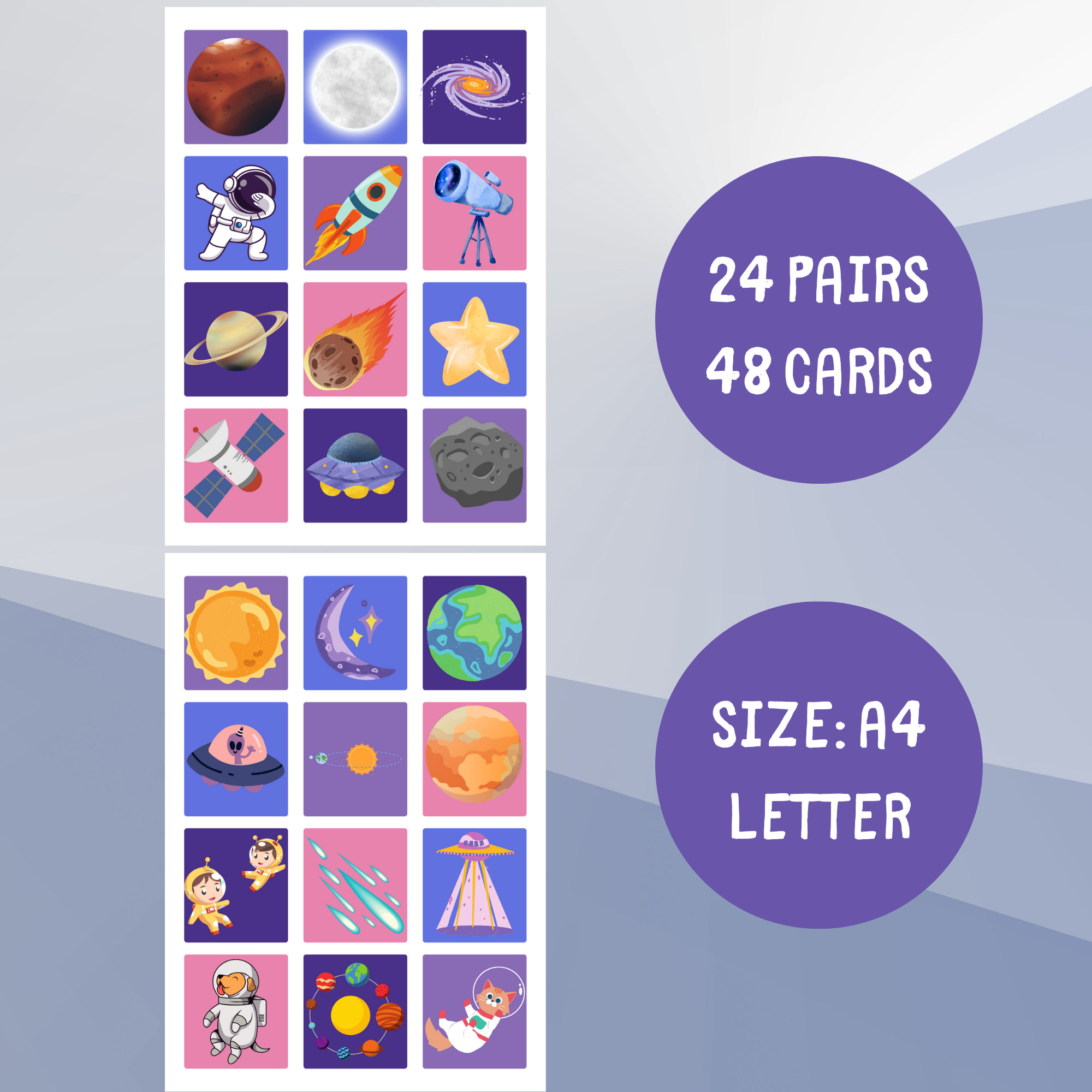 Outer Space Matching Cards Printable Family Games Flashcards for ...