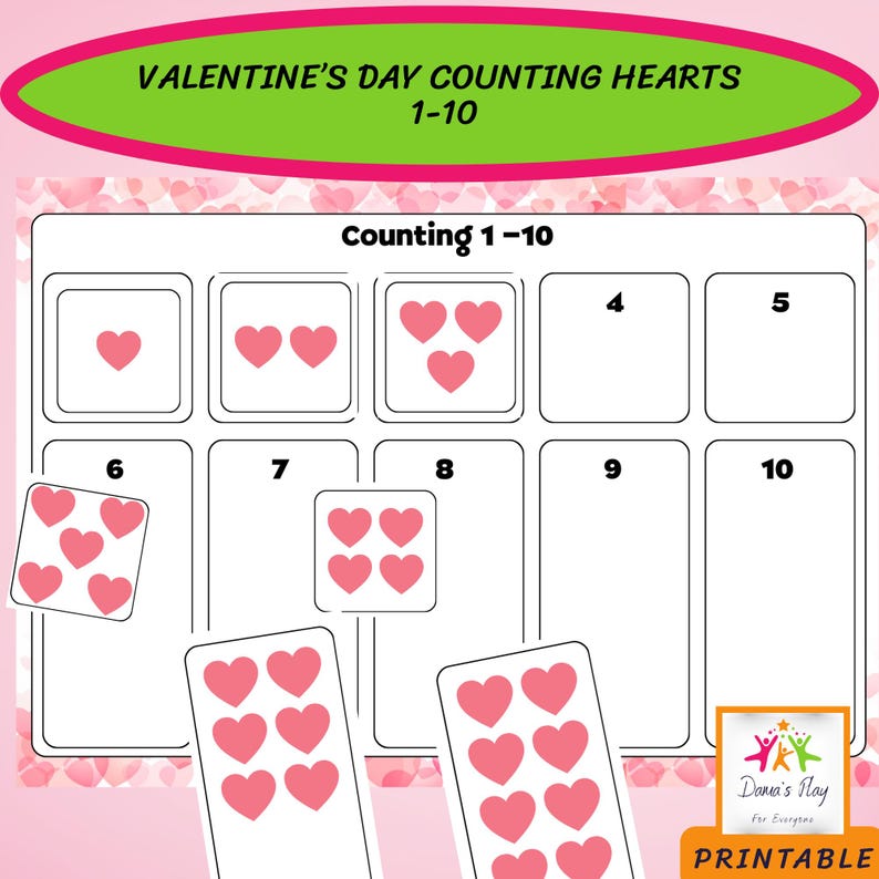 Valentine's Day Games Printable Counting Hearts 1 - 10 | Downloadable ...