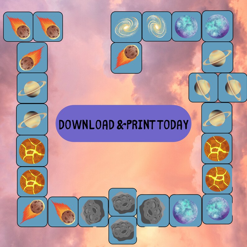 Cute Space Dominoes Printable Games for Kids Family Holiday Indoor ...