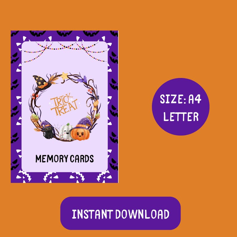 Halloween Memory Game Cards, Printable Party Activity (PDF/PNG Files ...