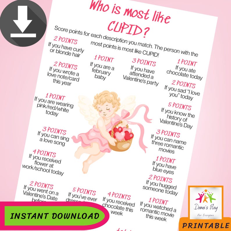 Valentine's Day Who is Most Like Cupid Activity: Printable Game for ...
