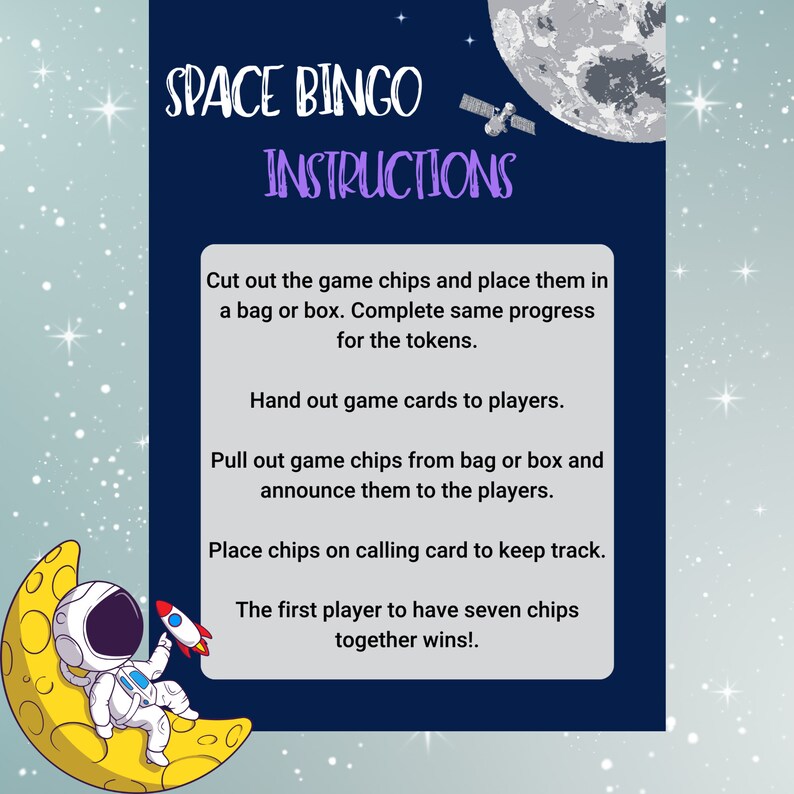 Space Bingo Printable Games for Kids Family Friends Christmas Holiday ...