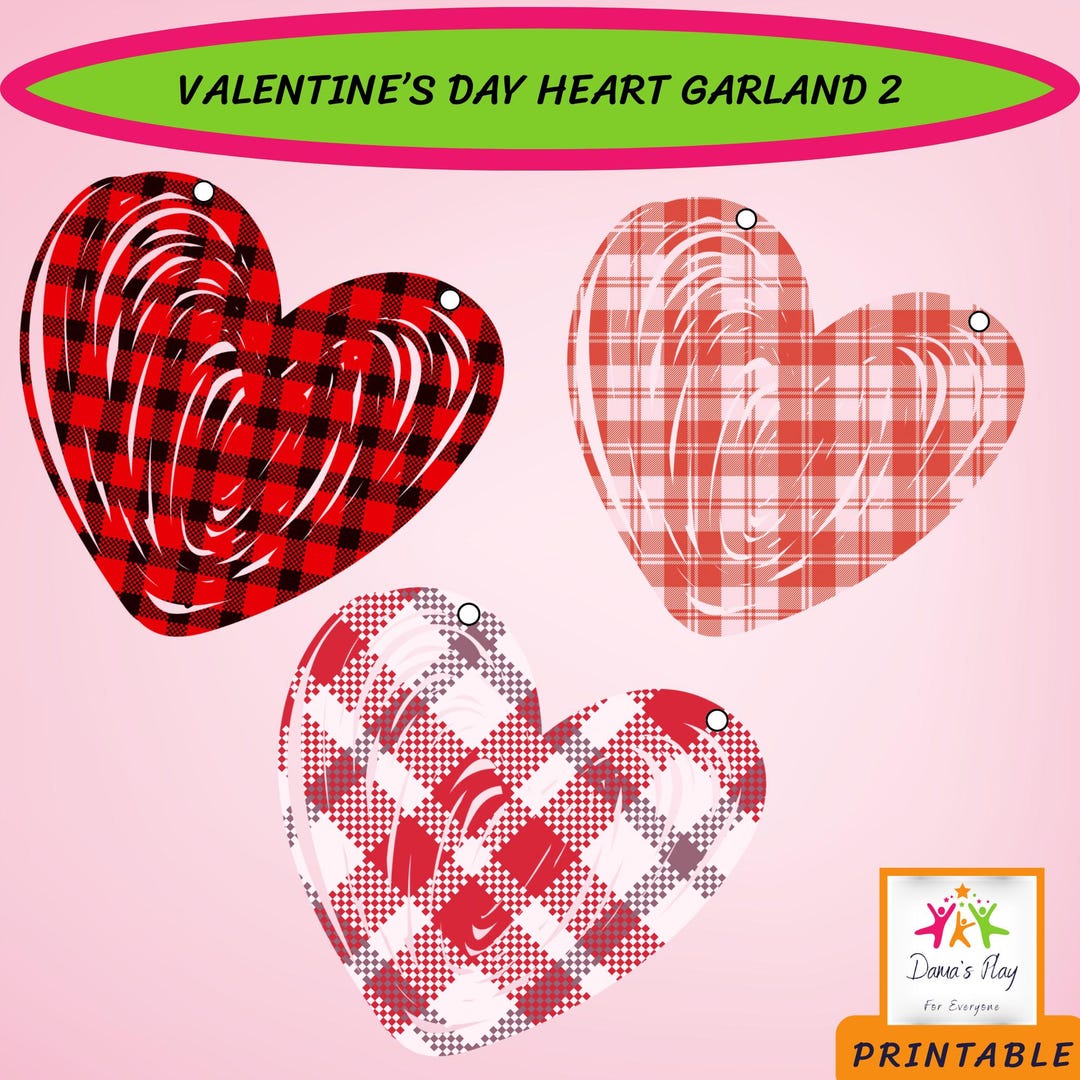 Valentine's Day Heart Garland 2: Printable Lacing Cards PDF & PNG Files ...