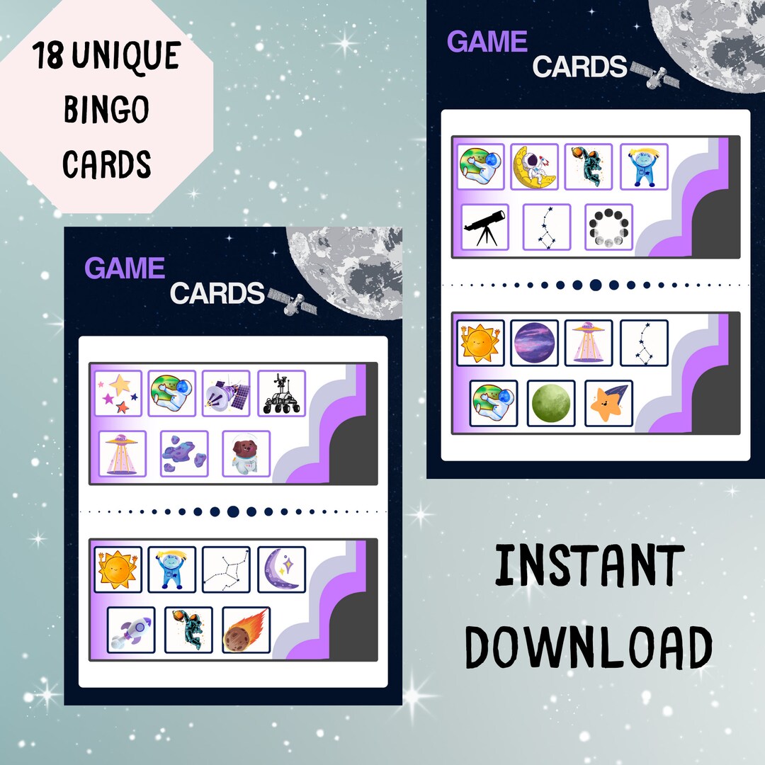 Space Bingo Printable Games for Kids Family Friends Christmas Holiday ...