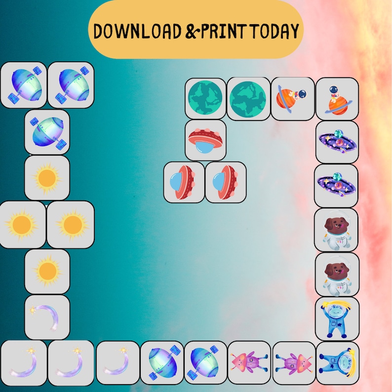 Outer Space Dominoes Printable Games for Kids Family Friends Holiday ...