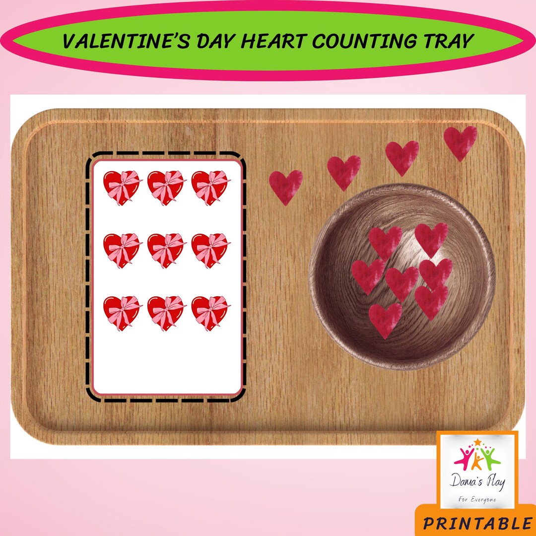 Valentine's Day Heart Counting Tray: Printable Engaging Activity for ...