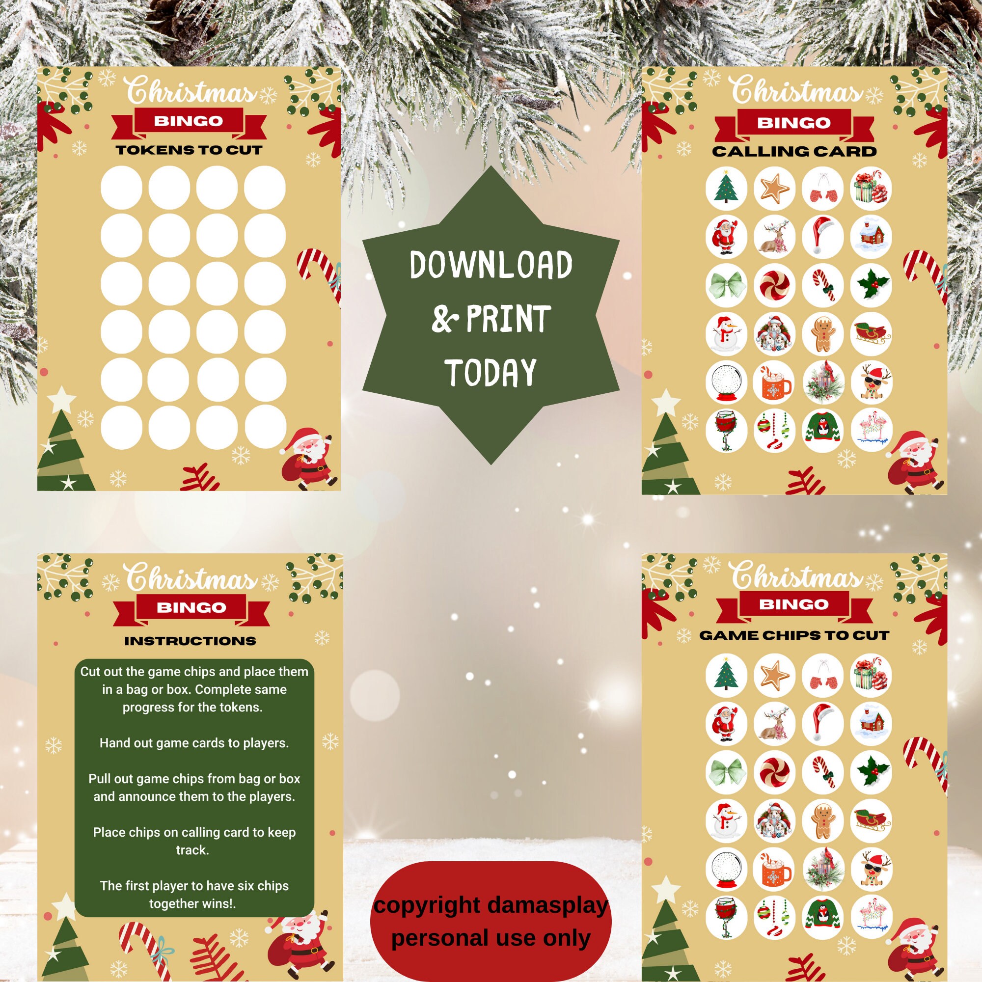 Christmas Bingo Printable Games for Kids Family Friends Christmas ...