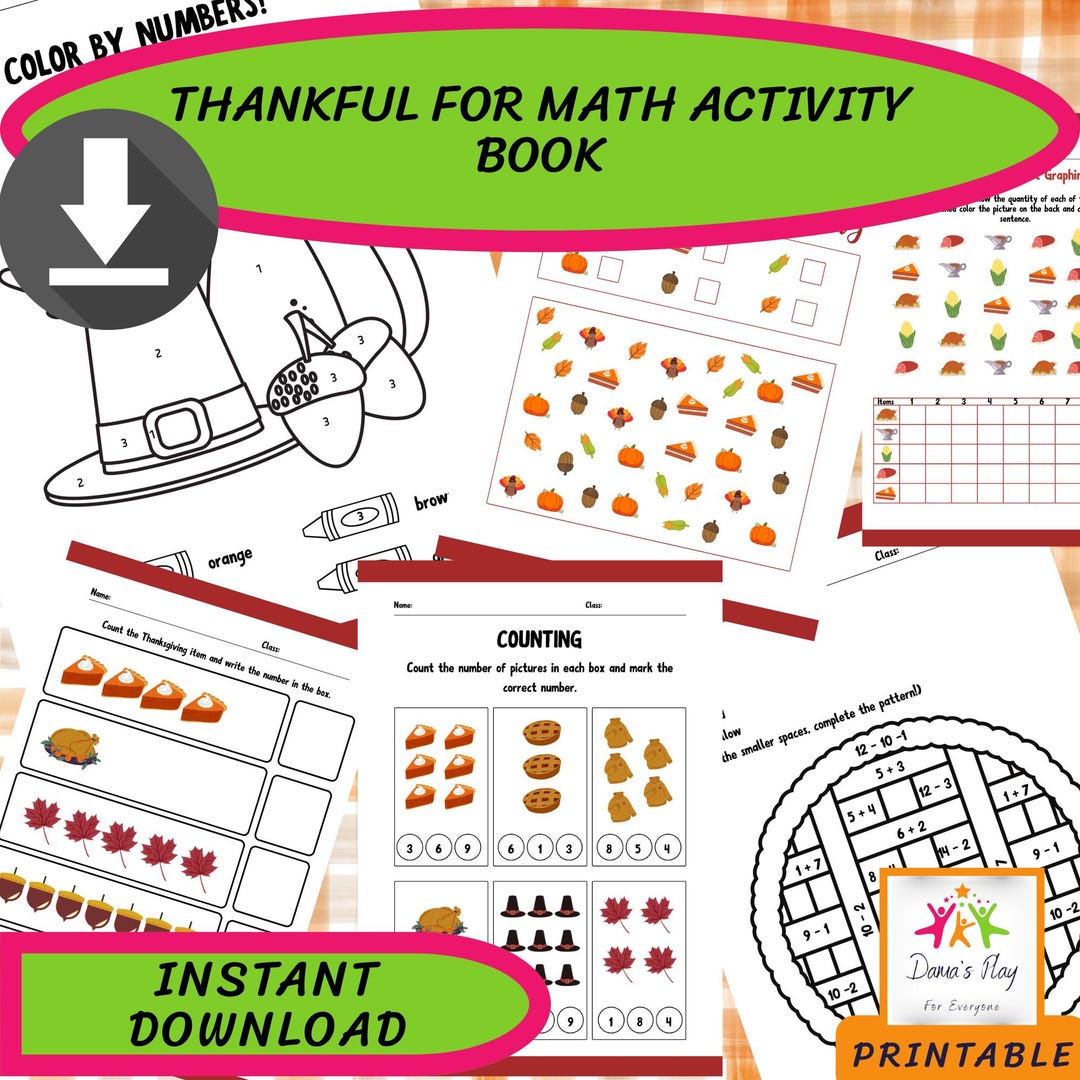 Printable Thankful for Math Activity Book: Digital Download PDF & PNG ...