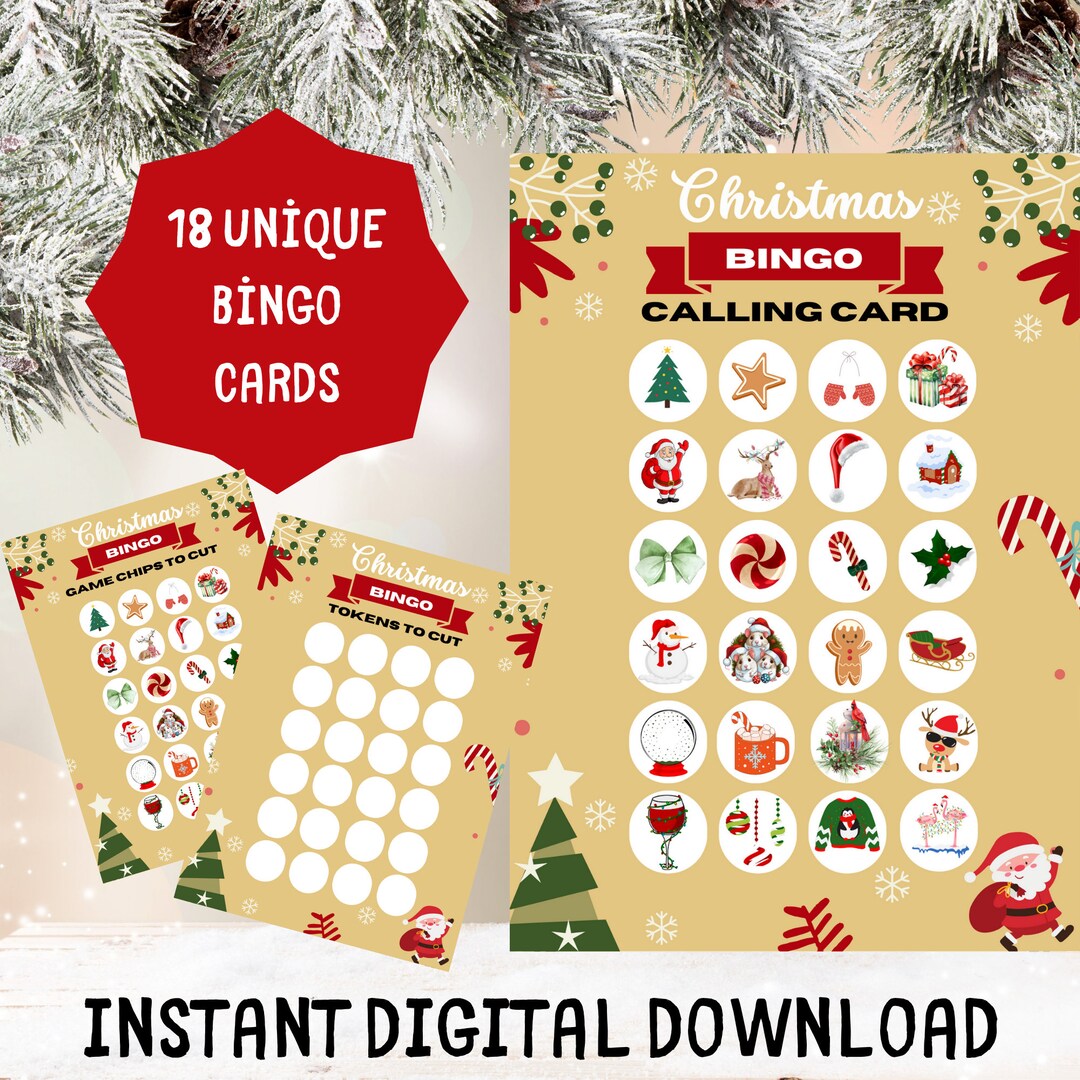 Christmas Bingo Games for Kids Family Friends Holiday Activity Office ...