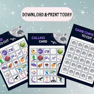 Space Bingo Printable Games for Kids Family Friends Christmas Holiday ...