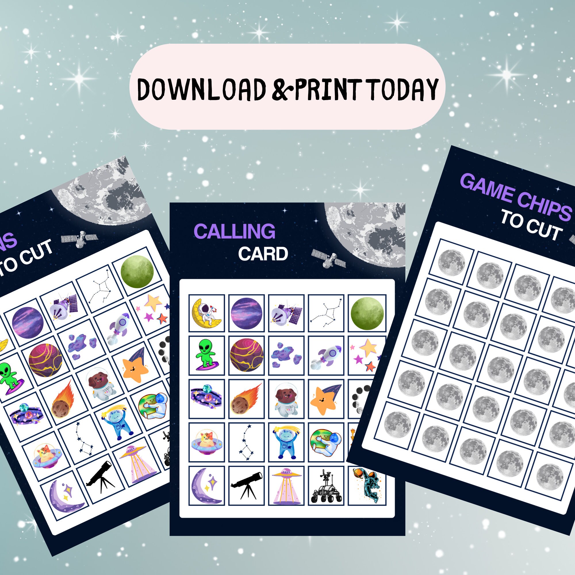 Space Bingo Printable Games for Kids Family Friends Christmas Holiday ...