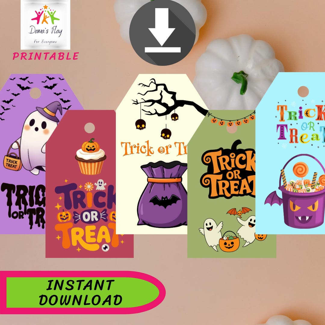 Printable Trick or Treat Halloween Gift Tags Digital Labels Instant ...