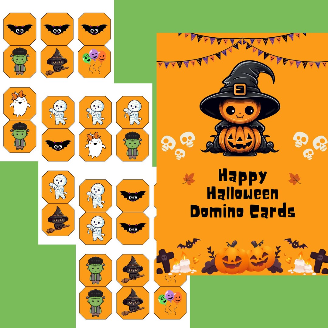 Halloween Domino Card Game Set 2: Printable Party Activity (PDF&PNG ...