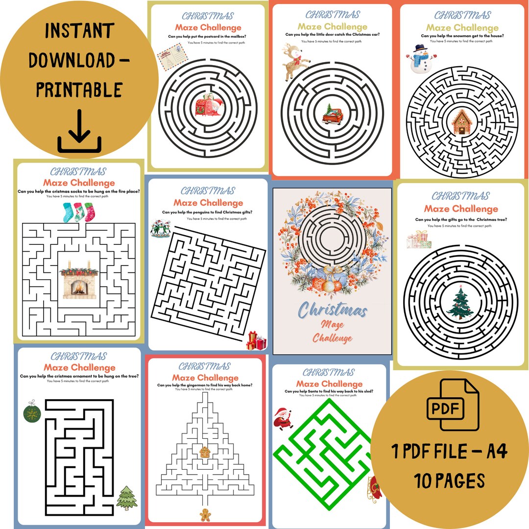 Christmas Maze Games Activity Book for Family Friends Kids Holiday ...
