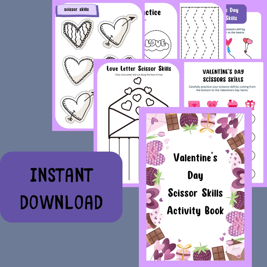 Scissor Skills Valentine's Day Printable Activity Book for Kids Friends ...