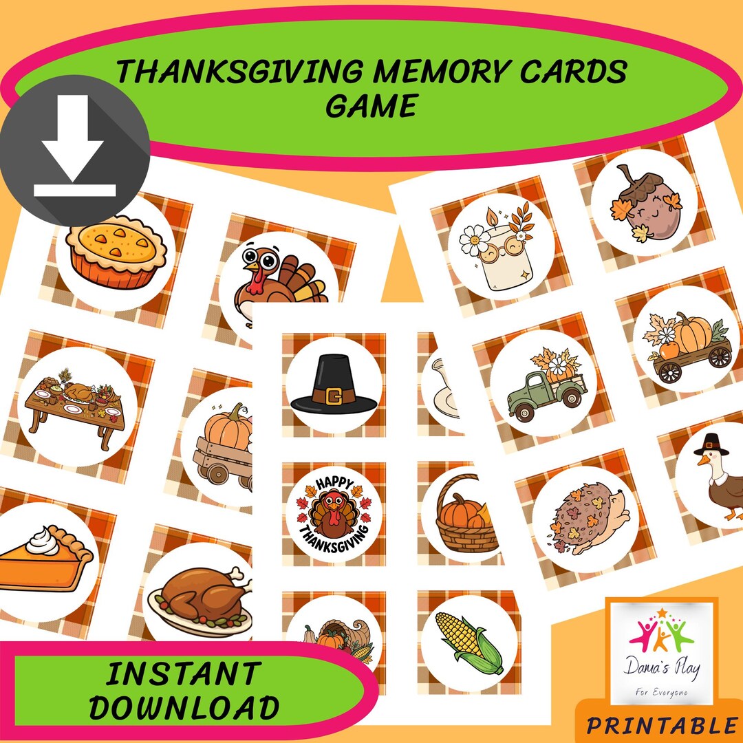 Digital Memory Game: Printable Thanksgiving Designs Instant Download ...