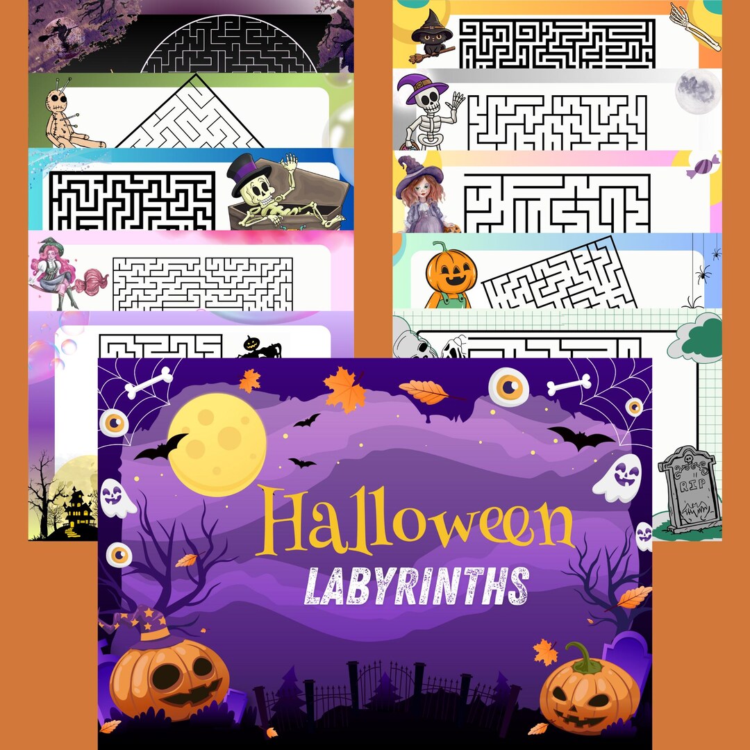 Printable Digital Halloween Labyrinths Fun Indoor Activities Party ...