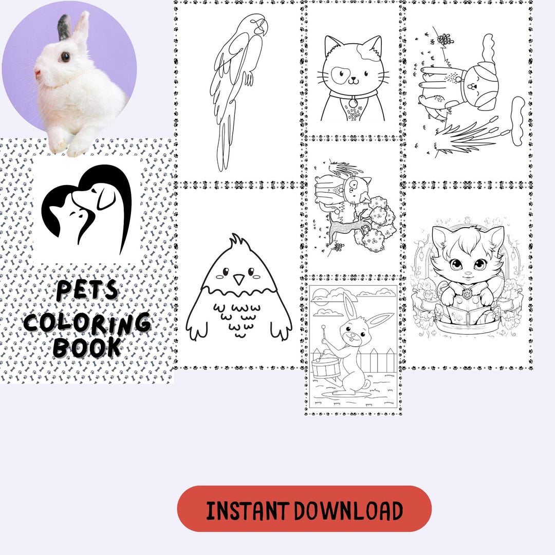 Printable Adorable Pets Coloring Book: Family Fun (digital Download ...