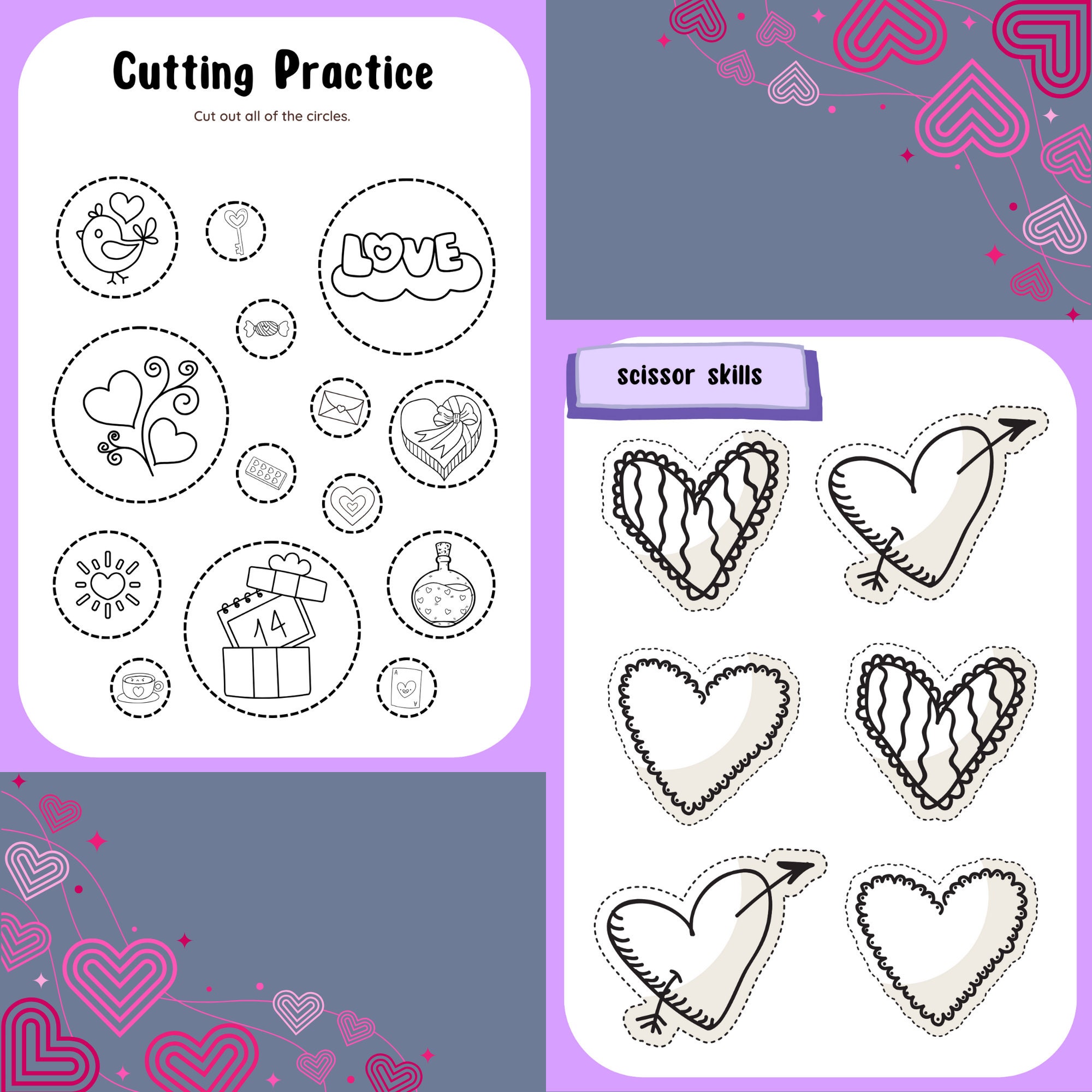 Scissor Skills Valentine's Day Printable Activity Book for Kids Friends ...