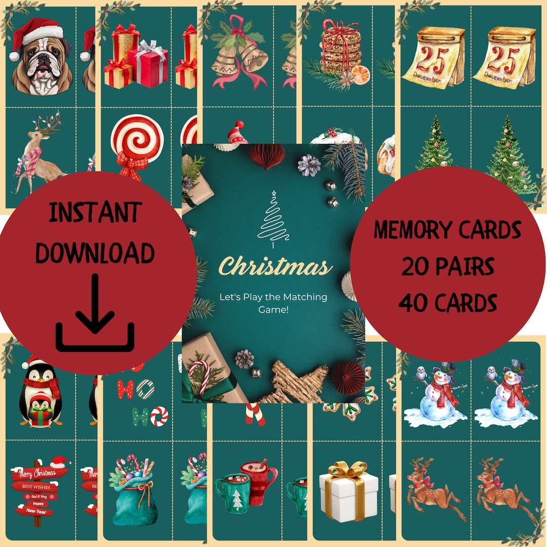 Holy Jolly Christmas Games Memory Cards Matching Cards for Kids Friends ...