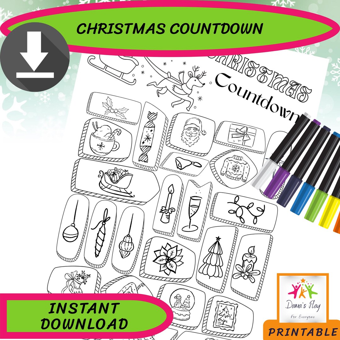 Digital Christmas Countdown Coloring Advent Calender Printable Seasonal ...